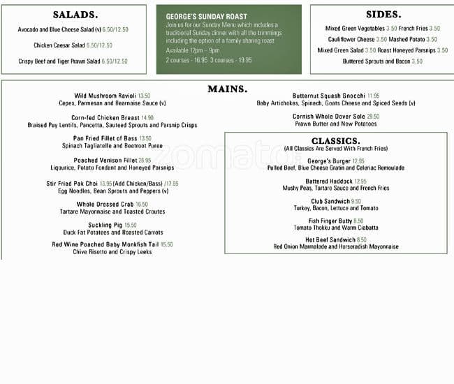 Menu at George's Dining Room restaurant, Worsley