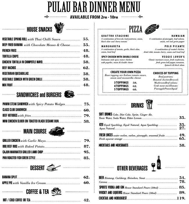 Menu at Pulau Bar & Restaurant, West Jakarta, Hotel Ciputra Lantai 7