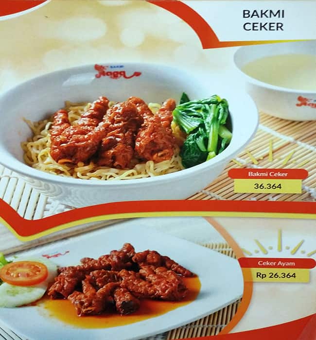Menu at Bakmi Naga restaurant, Jakarta, Impian Jaya Ancol