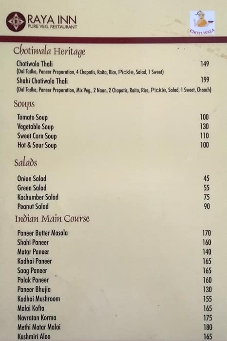 Menu of Chotiwala Restaurant, Bani Park, Jaipur