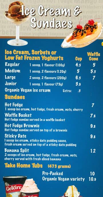 Menu at Gelare desserts, Narre Warren