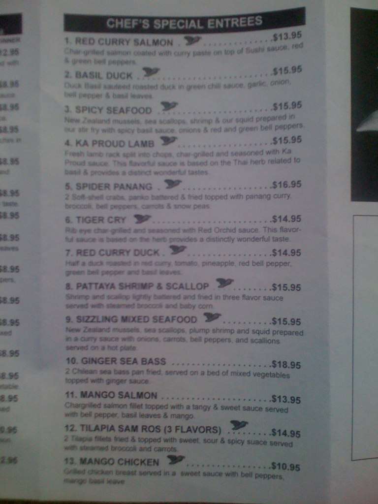Menu at Red orchid thai restaurant, McDonough