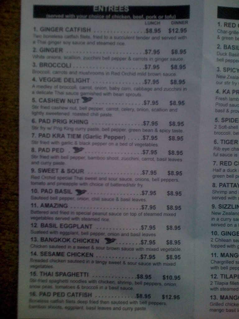 Menu at Red orchid thai restaurant, McDonough
