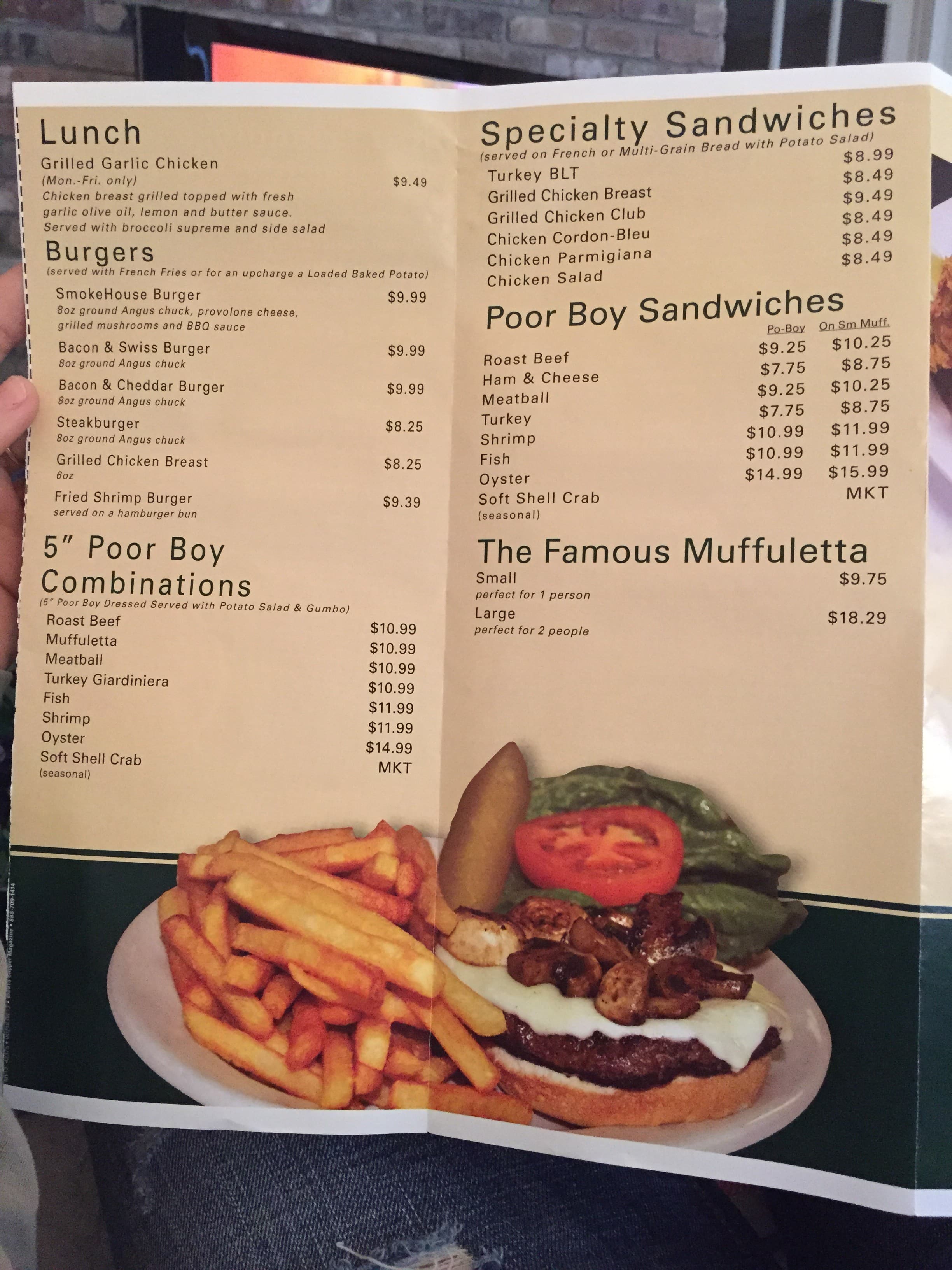 Menu at Dimartino's restaurant, Covington