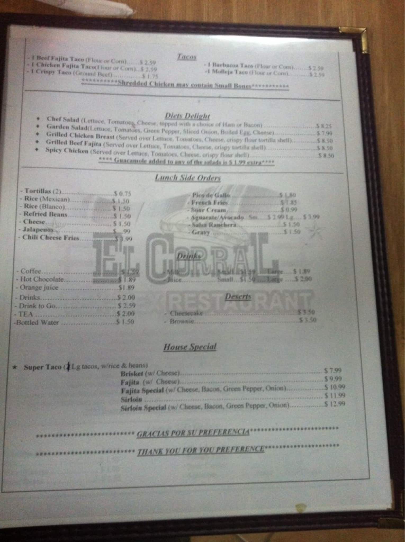 El Corral Tex-Mex Restaurant Menu - Urbanspoon/Zomato