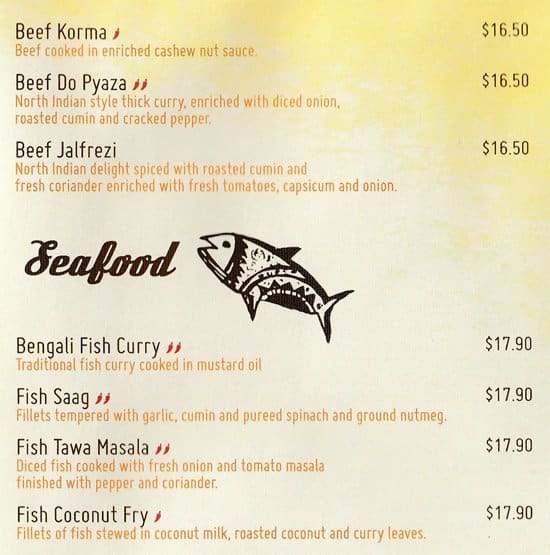 Menu at Noor Mahal Indian Restaurant, Ellenbrook