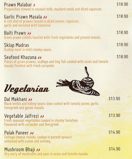 Menu at Noor Mahal Indian Restaurant, Ellenbrook