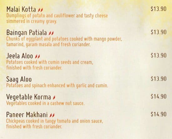 Menu at Noor Mahal Indian Restaurant, Ellenbrook