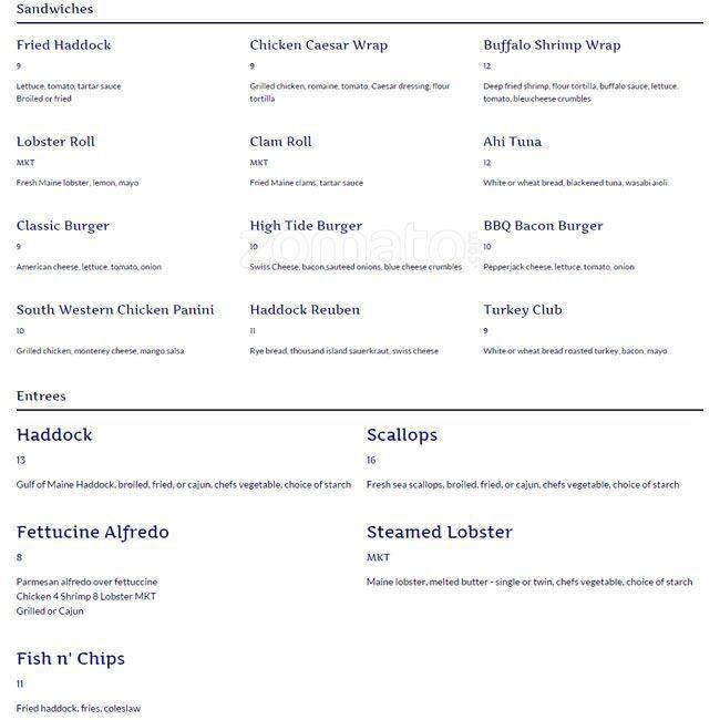 Menu at High Tide pub & bar, Brewer