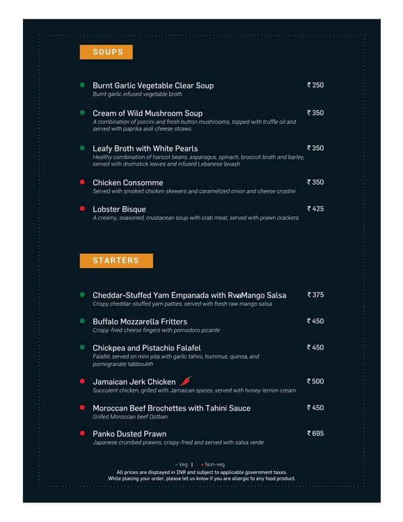 Menu at O by Tamara Trivandrum, Thiruvananthapuram, O by Tamara