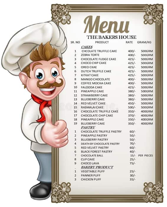 Menu of The Baker's House, Mahim, Mumbai