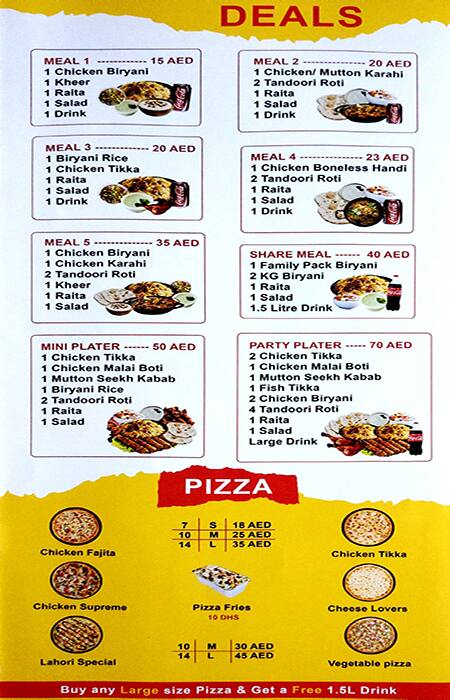 Menu of Lazzat Lahore Restaurant, International City, Dubai