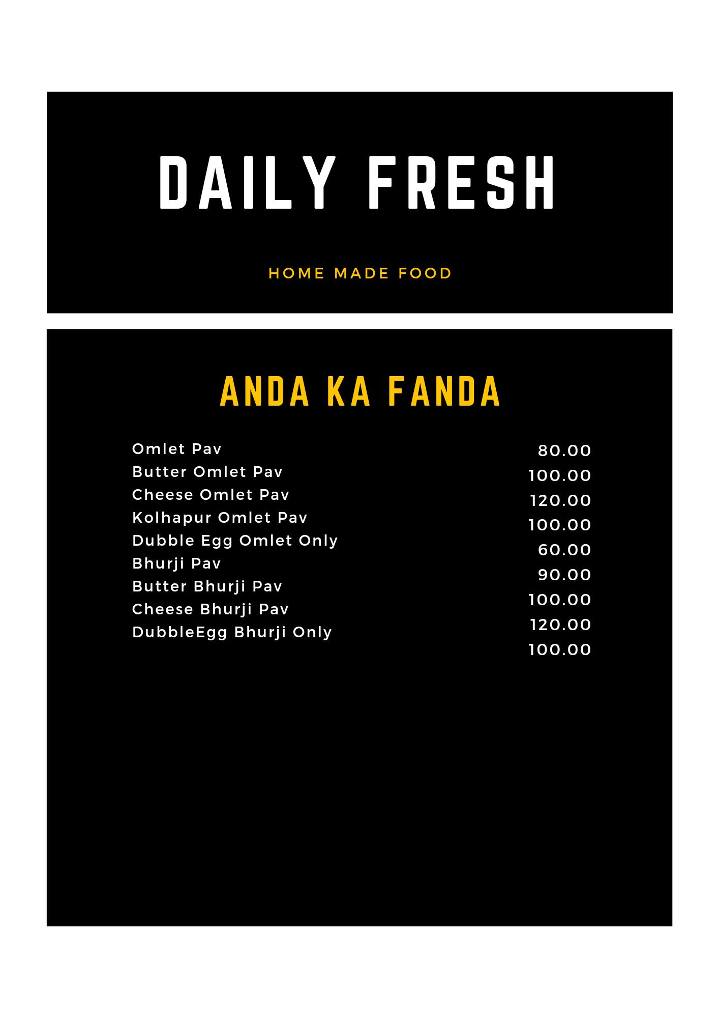 Menu of Daily Fresh, Marol, Mumbai