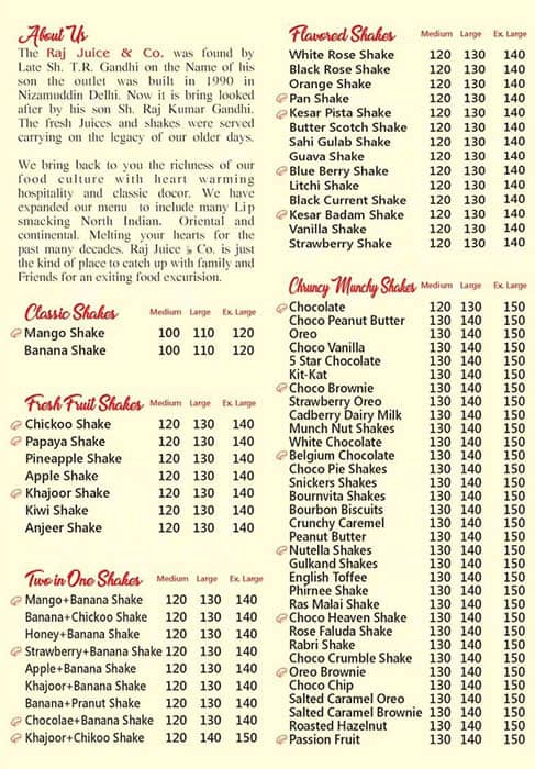 Menu of Raj Juice And Co., Amrapali Dream Valley, Greater Noida