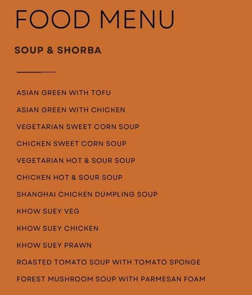 Menu of Luft Bar & Kitchen, Jubilee Hills, Hyderabad