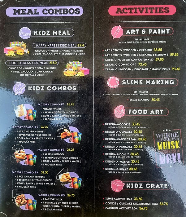 Menu of Kidz Factory, Al Reef, Abu Dhabi