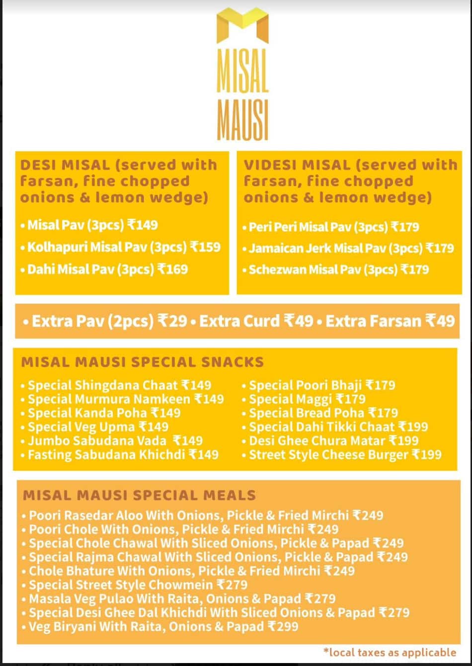 Menu of Misal Mausi, Vashi, Navi Mumbai