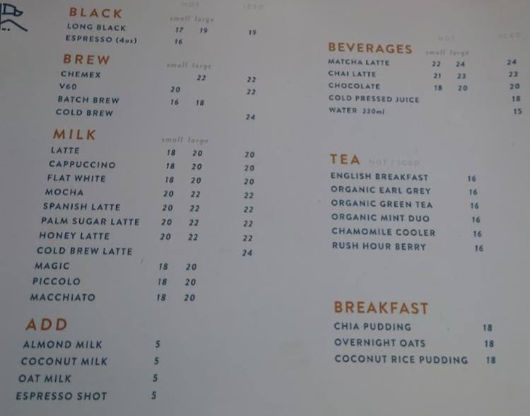 Menu of Encounter, Trade Centre Area, Dubai