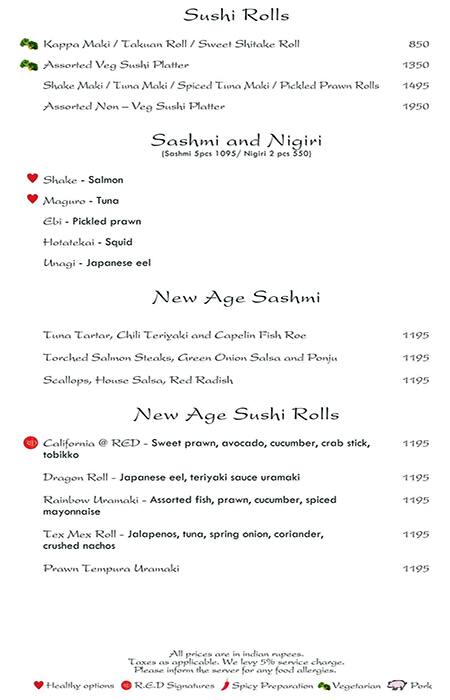 Menu at Rare Eastern Dining - Radisson Blu MBD Hotel, Noida