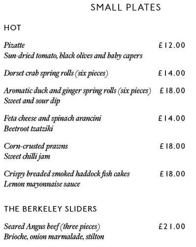 Menu at The Berkeley Bar & Terrace, London