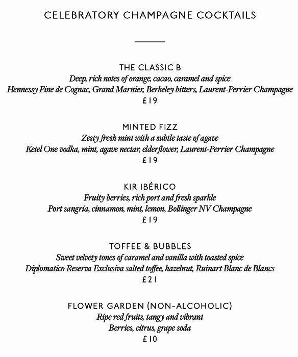 Menu at The Berkeley Bar & Terrace, London