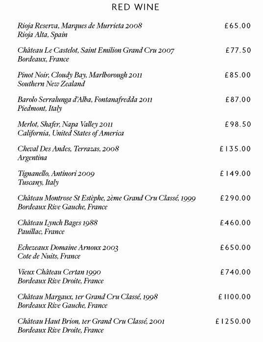 Menu at The Berkeley Bar & Terrace, London