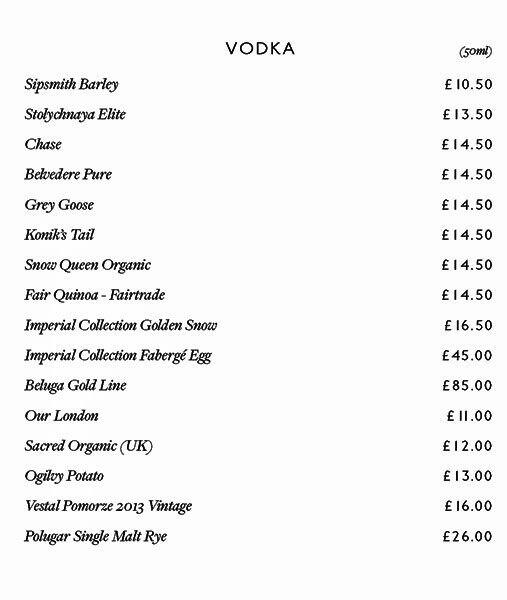 Menu at The Berkeley Bar & Terrace, London