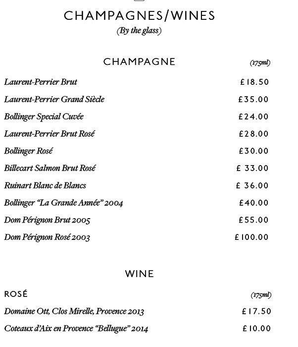 Menu at The Berkeley Bar & Terrace, London