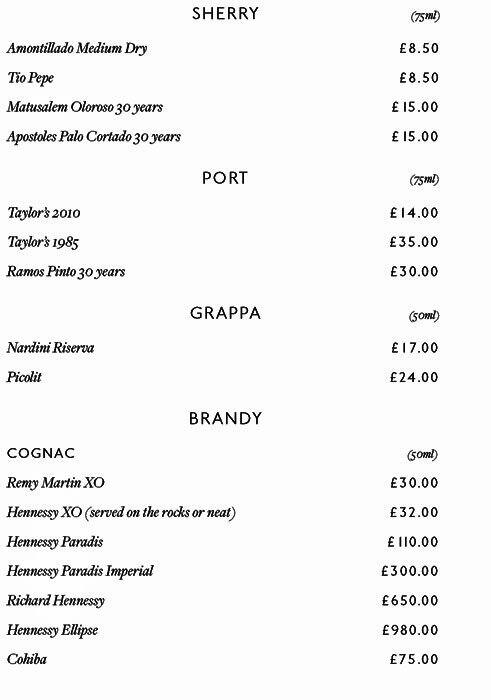 Menu at The Berkeley Bar & Terrace, London