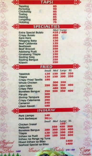 Mer-Ben Tapsilogan sa Tagaytay Menu - Zomato Philippines