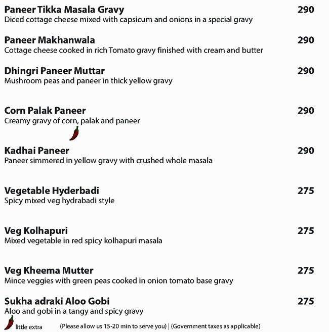 Menu at Rocksalt, Pune