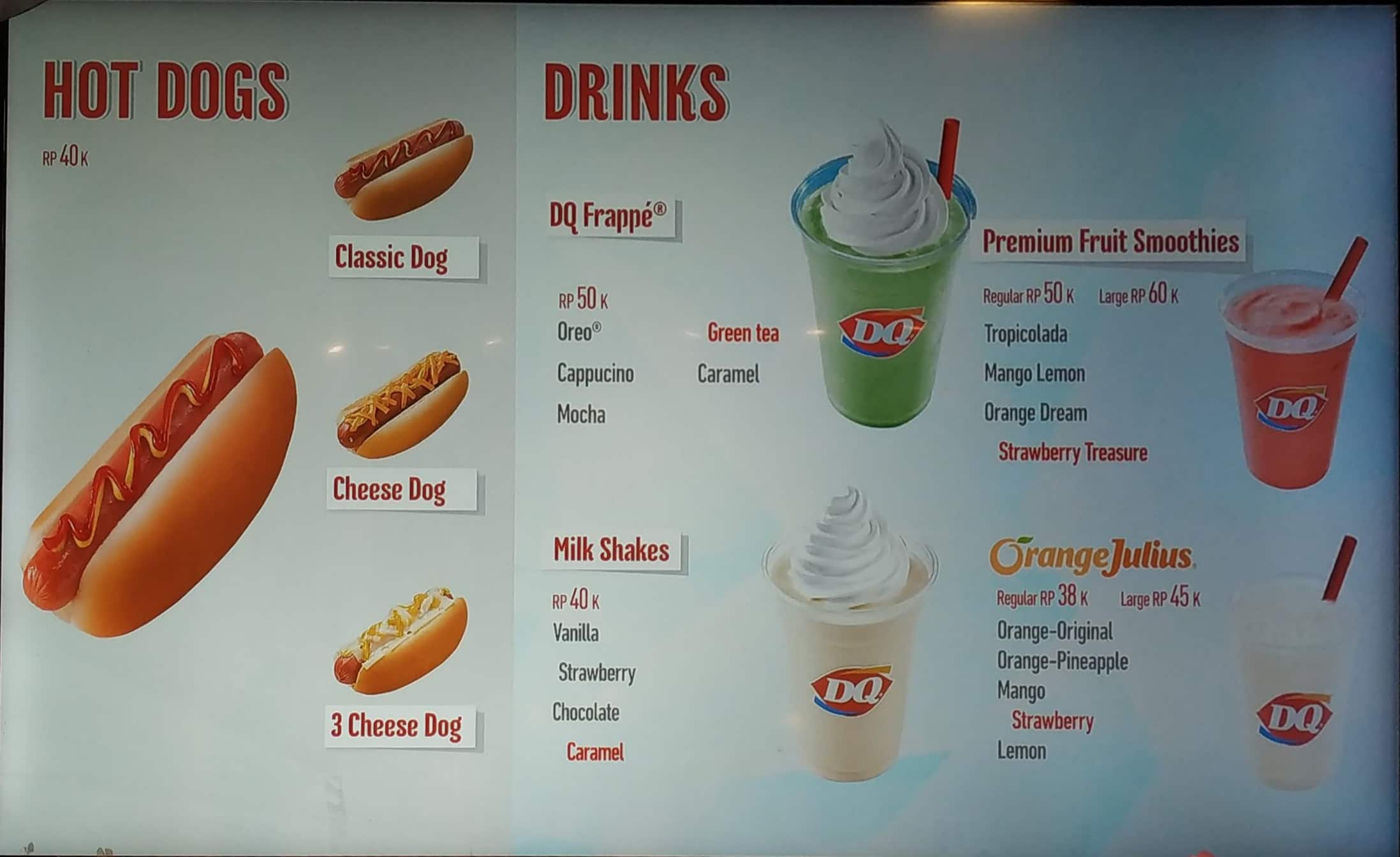 Menu at Dairy Queen desserts, South Jakarta, Setiabudi one