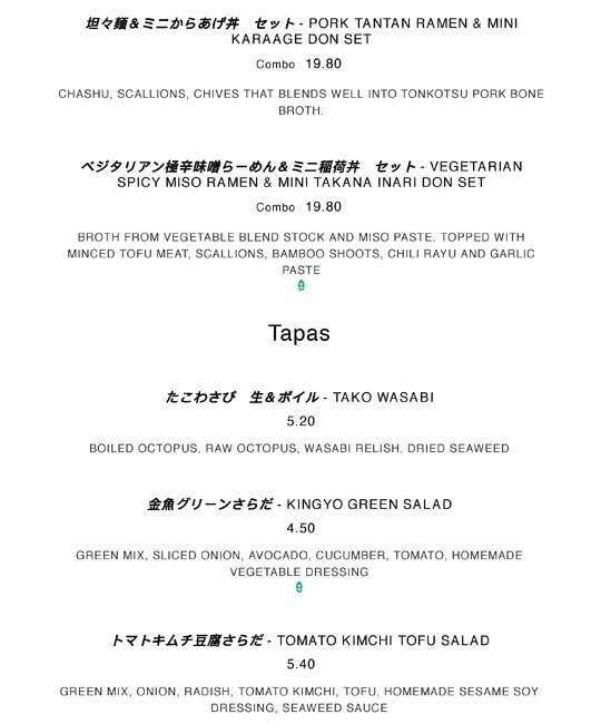 Menu at Kingyo Fisherman's Market restaurant, Toronto