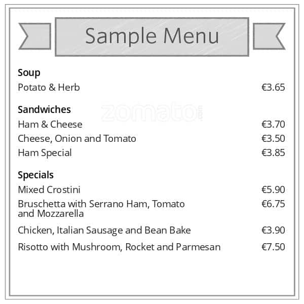 Menu at The Gravediggers pub & bar, Dublin