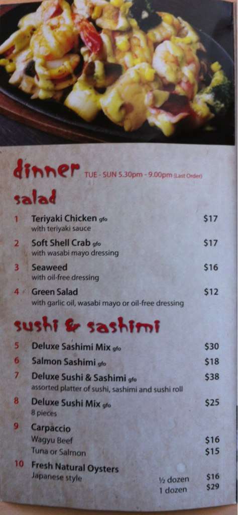 Menu at Gyo Japanese Tapas Bar Restaurant, North Ward