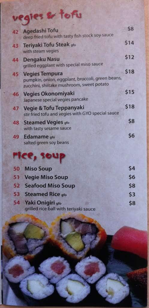 Menu at Gyo Japanese Tapas Bar Restaurant, North Ward