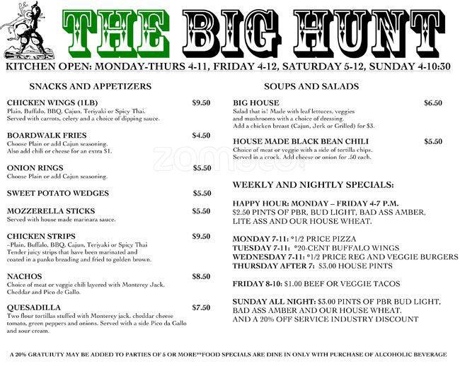 Big Hunt Menu, Menu for Big Hunt, Downtown, Washington DC - Urbanspoon ...