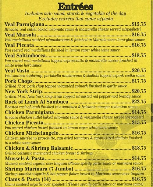Menu at Cafe Michelangelo, Philadelphia
