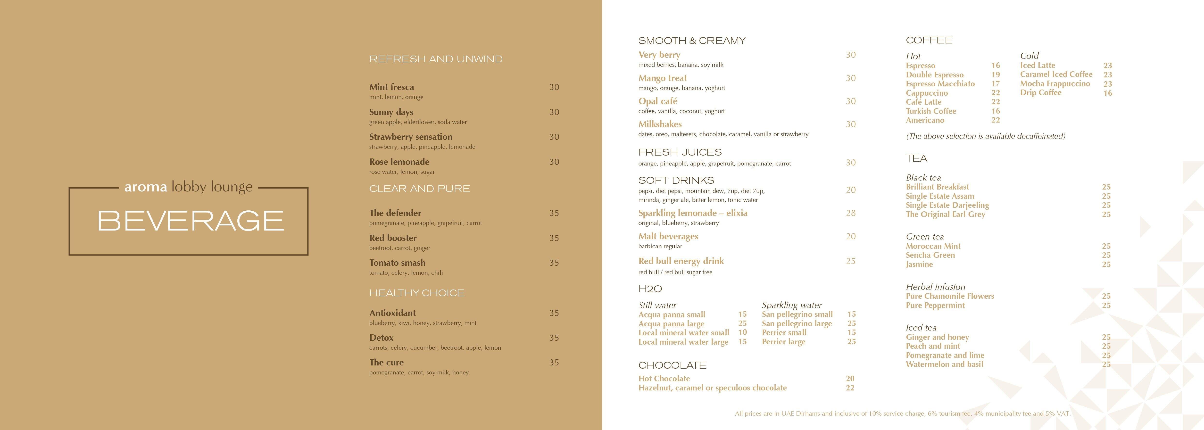 Aroma Lobby Lounge Menu, Menu for Aroma Lobby Lounge, Embassies ...