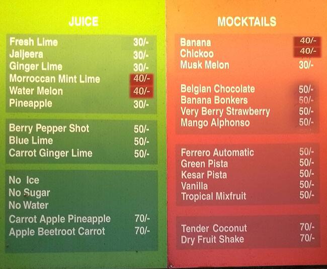 Menu at Lassi Shop, Hyderabad, Gate-2