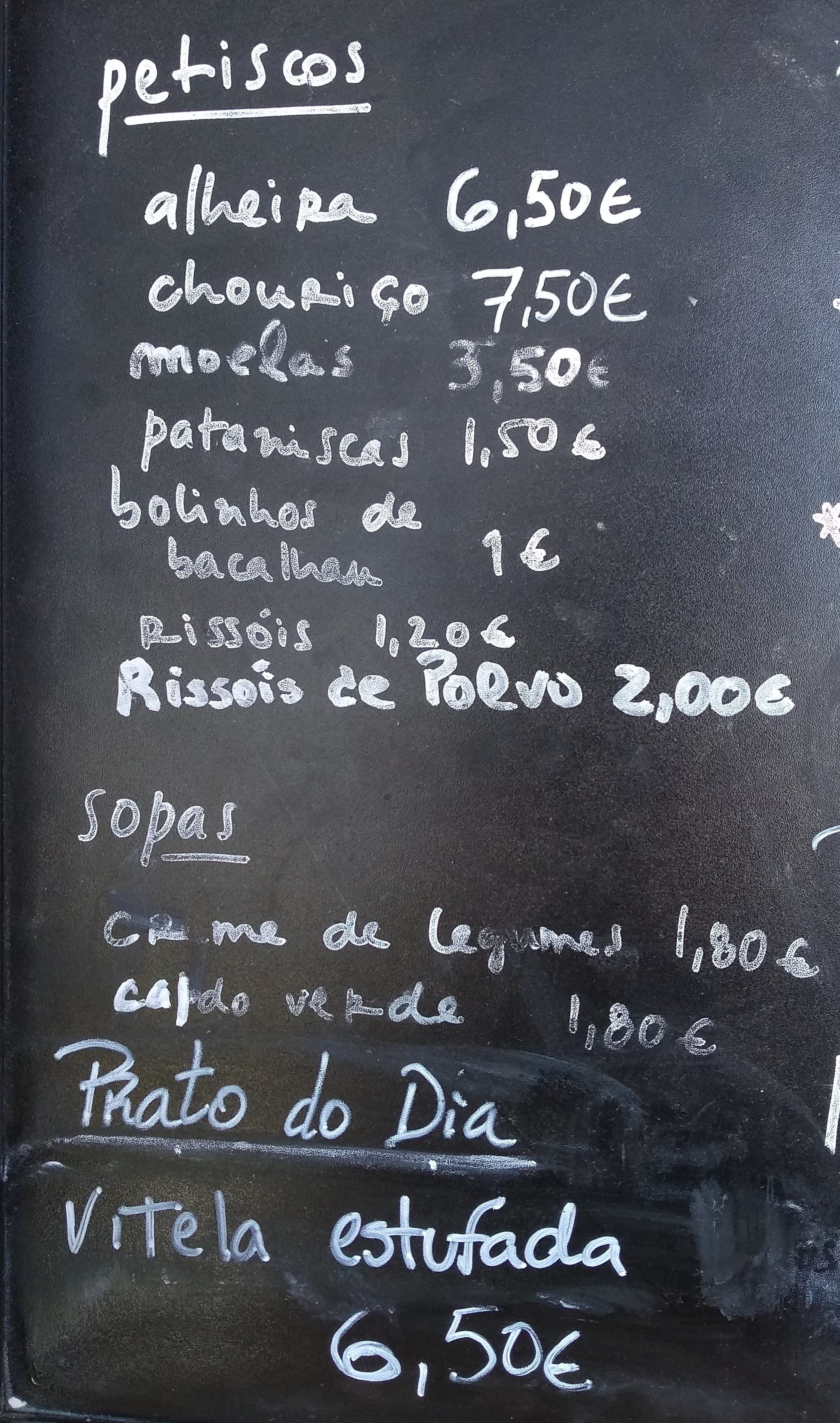 Menu at Xau Laura restaurant, Porto, Rua Miguel Bombarda n0 589