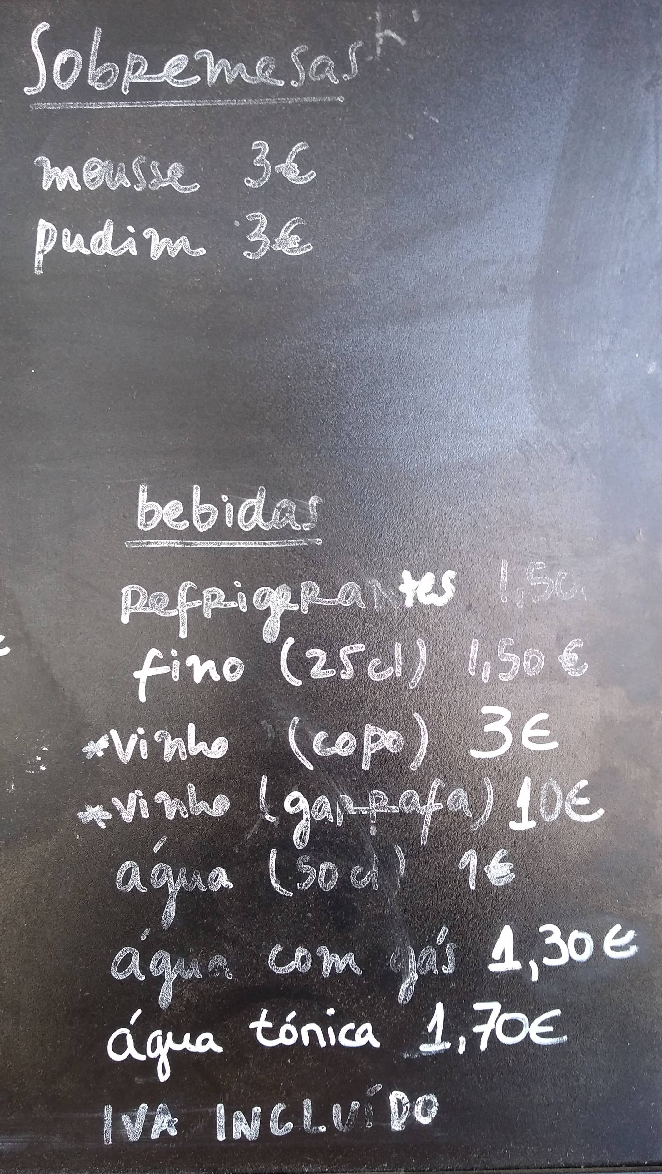 Menu at Xau Laura restaurant, Porto, Rua Miguel Bombarda n0 589