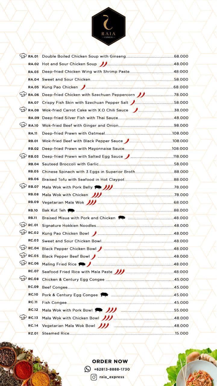 Menu at Club Raia, Jakarta