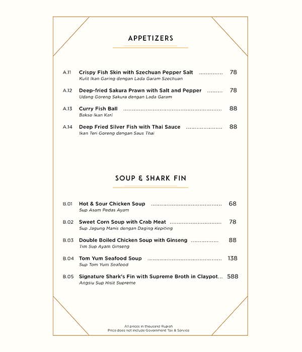 Menu at Club Raia, Jakarta