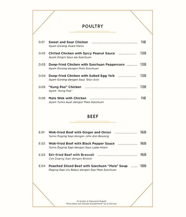 Menu at Club Raia, Jakarta