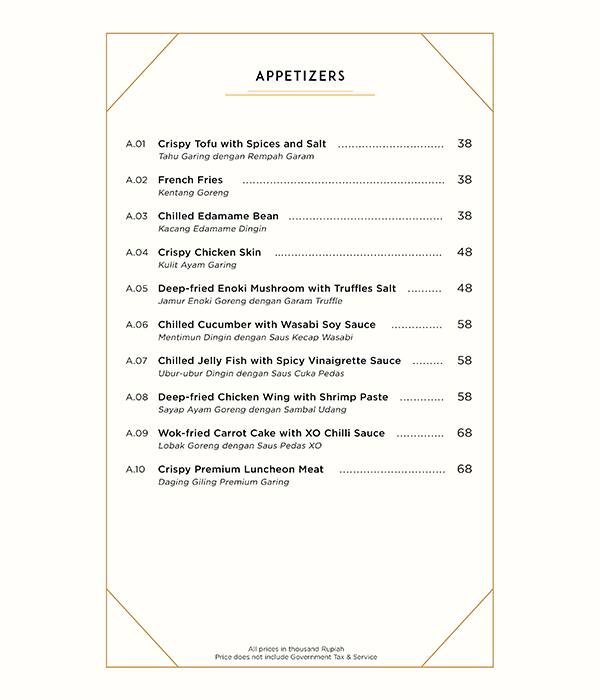 Menu at Club Raia, Jakarta