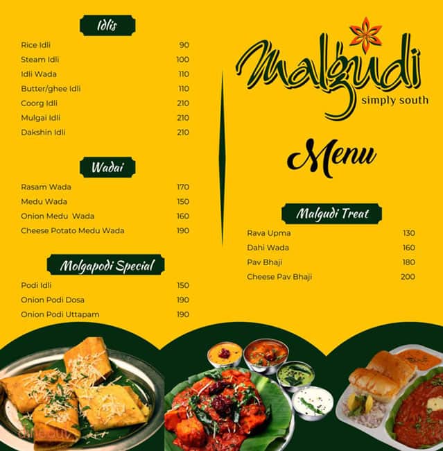 Menu of Malgudi Express, Goregaon East, Mumbai