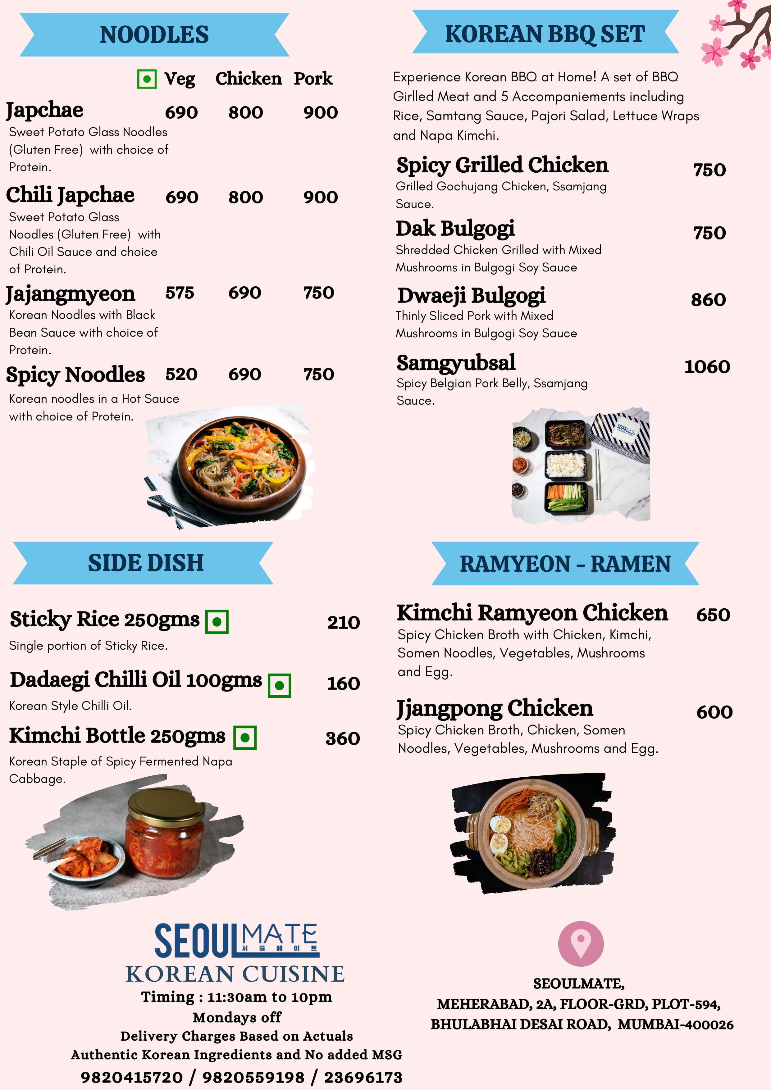 Menu of Seoulmate, Linking Road, Bandra West, Mumbai