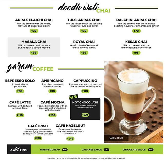 Menu at Chai Break, Cuttack