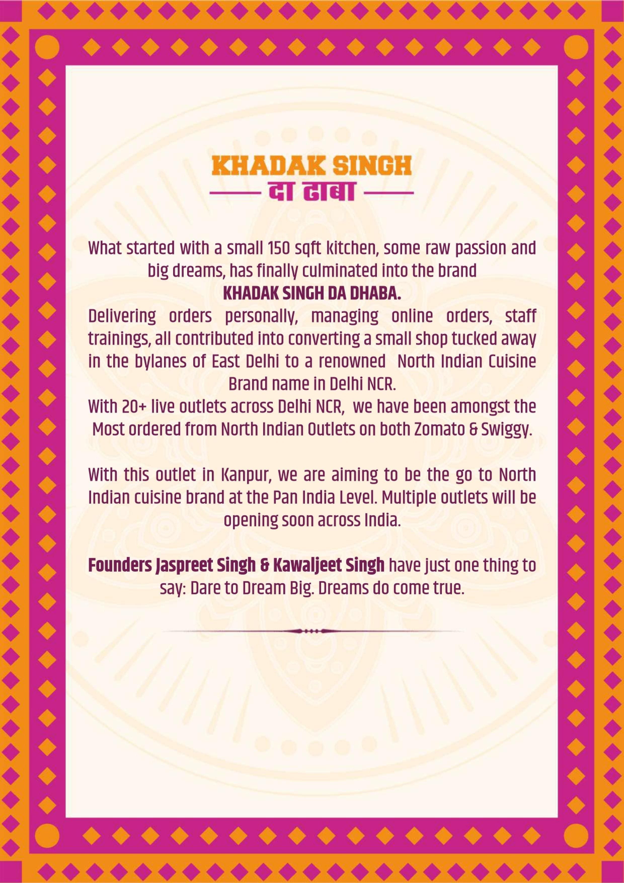 Menu of Khadak Singh Da Dhaba, Indira Nagar, Lucknow